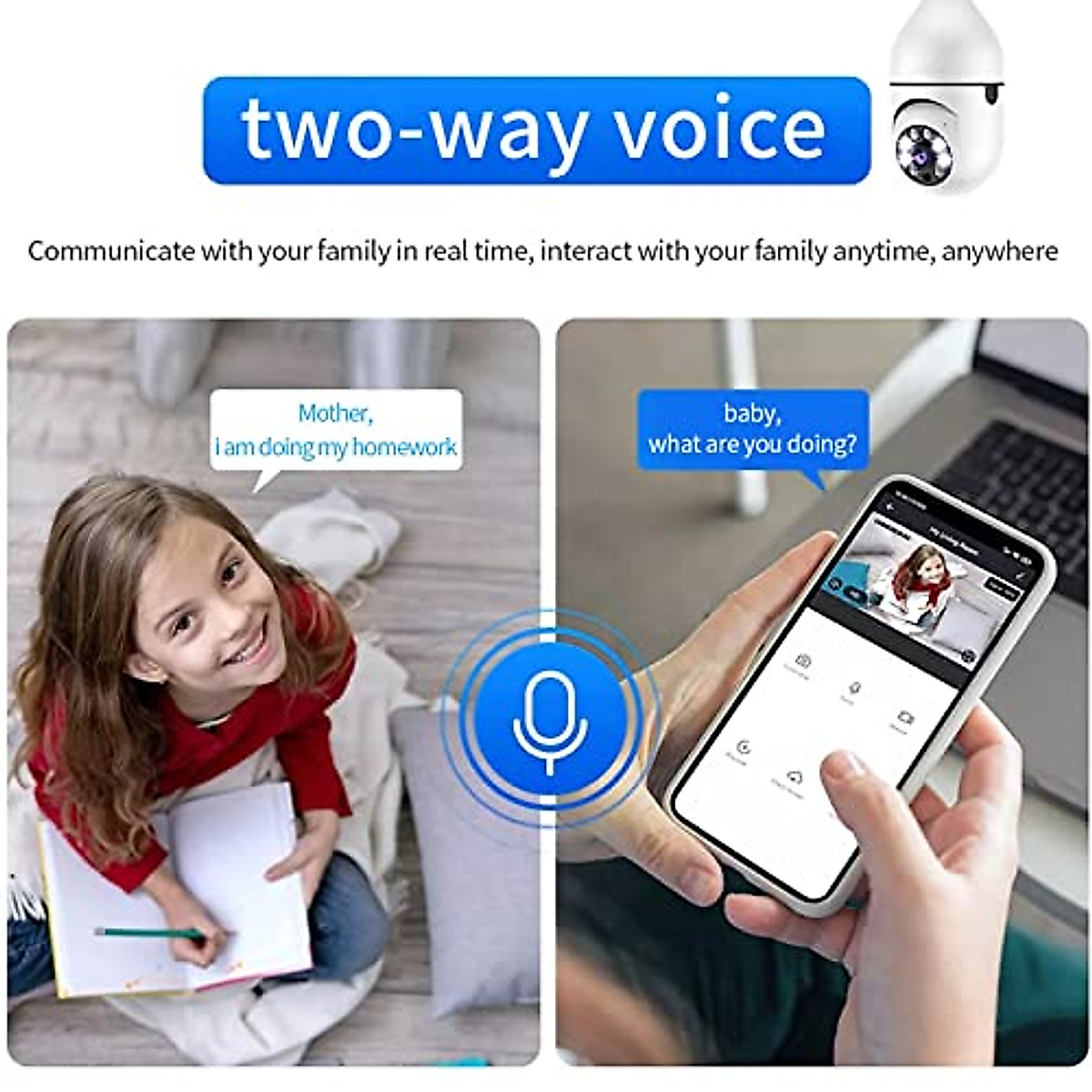 ufehgfjh E27 Light Bulb Camera with Memory Card 2.4GHz WiFi Outdoor, HD 1080P Camera Securi-ty Camera 2-Way Audio, 360° Home Warehouse Cameras, Full Color Day & Night (16G Memory Card)