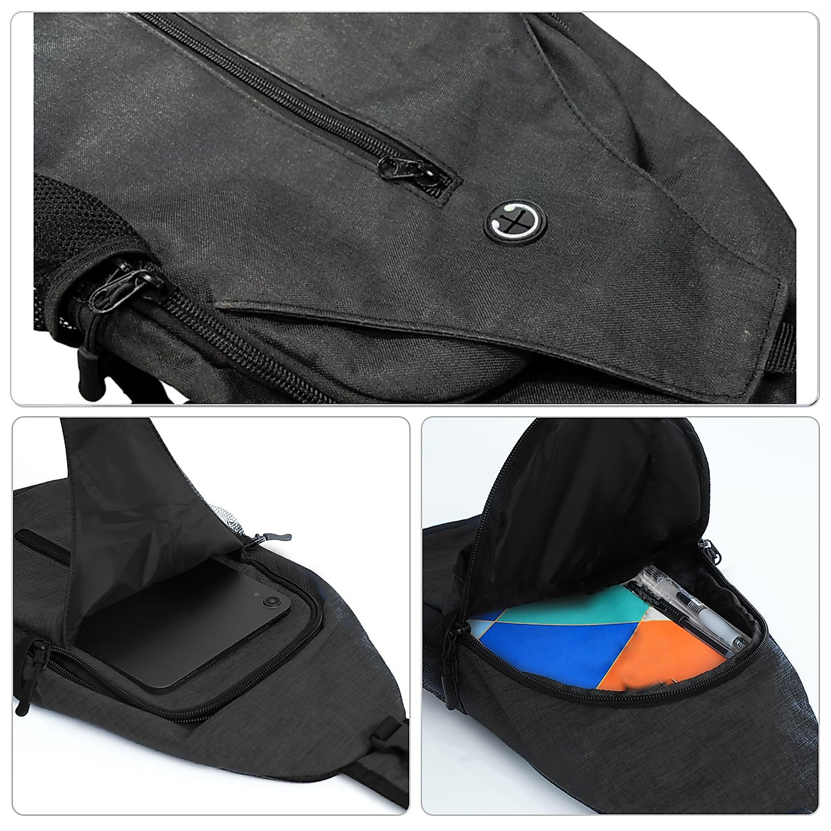 Sling-Bag Crossbody-Bag Women-Men Backpack-Daypack - Hiking Chest Travel with Water Bottle Pocket Portable Hiking Daypacks For Women Black