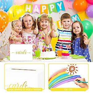 LIKAJON 1 Pack White and Gold Foil Card Box for Party, Wedding Card Box Gift Cards Receiving Box Money Box for Birthday, Bridal or Baby Showers, Retirement, Anniversary, Graduation, Raffle Ticket Box