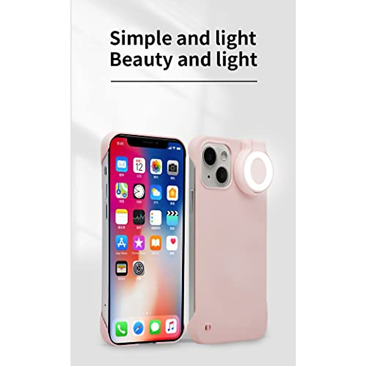 Selfie Ring Light Flip Phone Case, Flashlight Selfie Ring Light for iPhone 11/ iPhone 12 / iPhone 13/ iPhone 14, with Three Ring Light Modes, Anti-Scratch Full-Body Slim and Lightweight