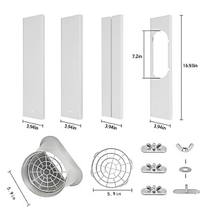 KXXFFWS Portable Air Conditioner Window Vent Kit with 5.9” Exhaust Hose,Universal AC parts Anti-Clockwise Hose for Portable AC Unit
