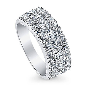 BERRICLE Sterling Silver Art Deco Wedding Rings Cubic Zirconia CZ Anniversary Half Eternity Ring for Women, Rhodium Plated Size 7
