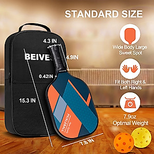 BEIVES Pickleball Paddles, Fiberglass Surface Pickleball Paddles Set of 4, Pickleball Set with 4 Pickleball Rackets, 4 Pickleball Balls, 1 Pickleball Bag, Pickle Ball Paddle Set ​for Men Women