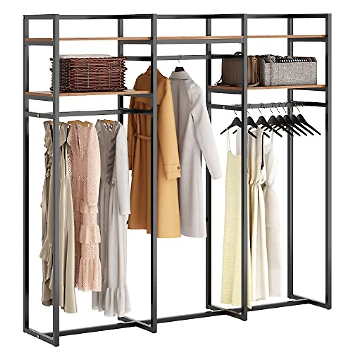 soges Garment Racks with 2 Tiers Shelves 3 Rod Clothes Rack FreeStanding Rack Organizer Storage for Hanging Clothes and Storage