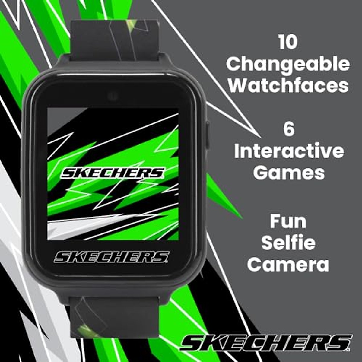Skechers Kids Smart Watch with Games, Camera, and Fitness Tracker – Touchscreen, Alarm, Timer, and Voice Recorder Features, Stylish Abstract Pattern Strap – Fun and Functional Digital Watch for Boys