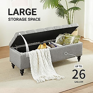 Busaurus Storage Ottoman Bench 50.2 Inches, Upholstered End of Bed Ottoman Bench with Storage and Seating, Large Blanket Storage Bench for Foot Rest in Bedroom, Living Room, Entryway (Grey with Tray)