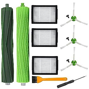 Replacement parts accessories compatible with irobot Roomba i3 i3+ i4 i6 i6+ i7 i7+ i8+/Plus E5 E6 E7 I, E&J series vacuum cleaner, 1 set multi-surface rubber brushes, 3 air filters ＆ 3 side brushes.