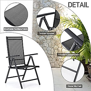 PHI VILLA 7 Piece Patio Dining Set, Outdoor Dining Furniture Patio Table Set with Patio Folding Chairs (Black) & Rectangle Wooden-Like Outdoor Dining Table for Lawn, Garden and Yard