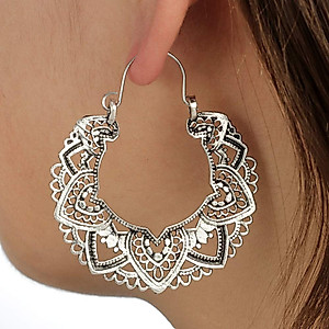 Women Earrings Ethnic Jewelry Enamel Earrings Boho Vintage Drop Earrings (Silver, One Size)