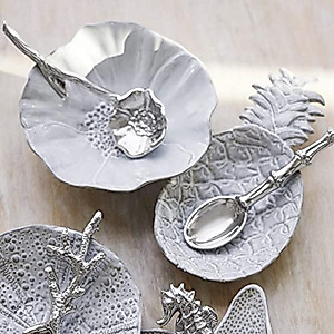 Mariposa Sea Urchin Ceramic Canape Plate with Coral Spoon, Grey