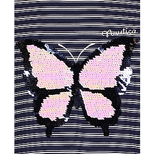 Nautica Girls' Long Sleeve Logo Design Knit T-Shirt Dress, Peacoat Butterfly, 7