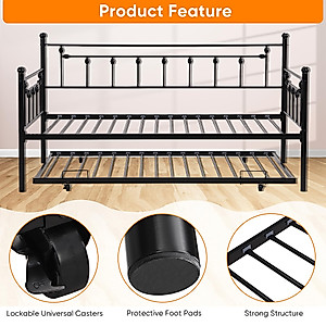 Haplized Twin Size Metal Daybed with Pull Out Trundle, Modern 2 in 1 Sofa Bed Frame for Kids Teens Adults,Single Daybed Sofa Bed Frame for Bedroom Living Room Guest Room,No Box Spring Needed