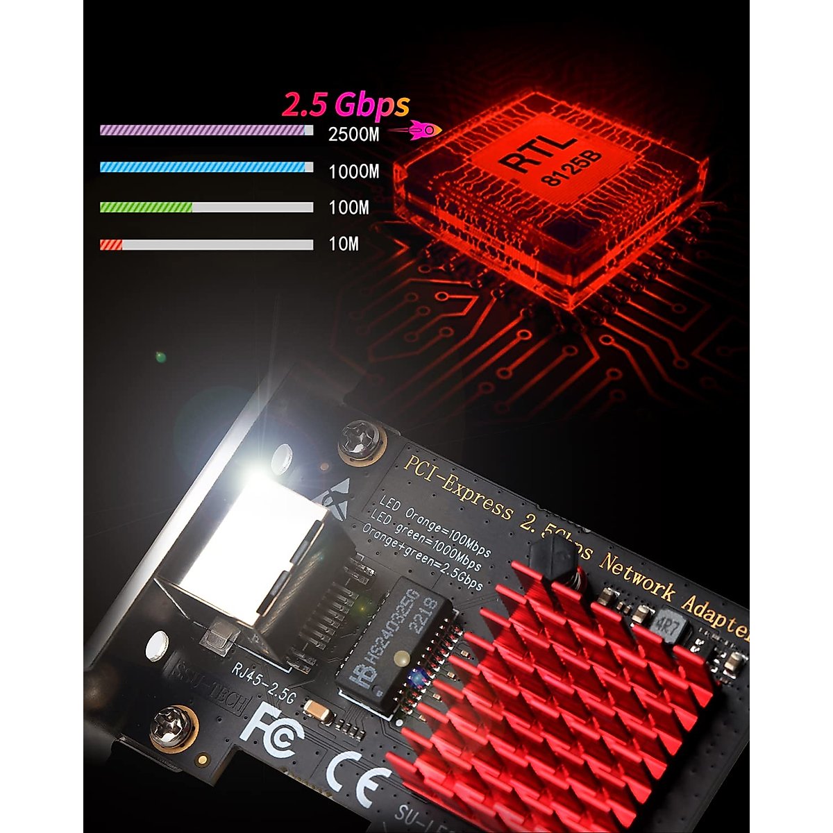 2.5G Network Adapter, Ubit 2.5GBase-T RJ45 2500/1000/100Mbps Gigabit PCIe Network Adapter, RTL8125 NIC, Low Profile Bracket, Windows 11/10 /8/8.1/7