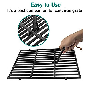 EasiBBQ Cast Iron Grill Grate Lifter, Cooking Grid Lifter Gripper for Big Green Egg, Primo Kamado Charcoal Grill Smoker