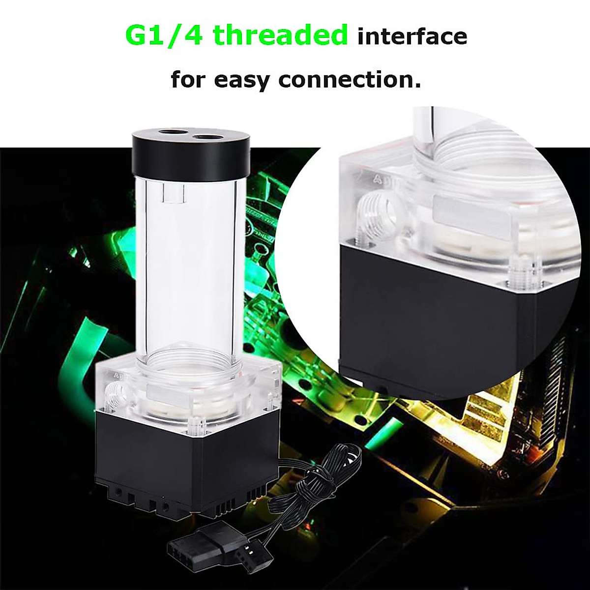 Pump/Reservoir Combo,800L/H PC Water Cooling Integrated Mute,G 1/4" Thread Port PC CPU Water Cooling System Heat Exchanger Tool(17cm-Black)