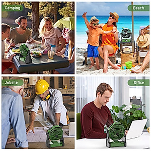 Camping Fan Rechargeable, 10400mAh Portable Battery Operated Camping Fan for Tents, Hangable USB Silent Camping Fans with LED Lantern, Suitable for Fishing, Camping, Bedroom, Workplace (Green)