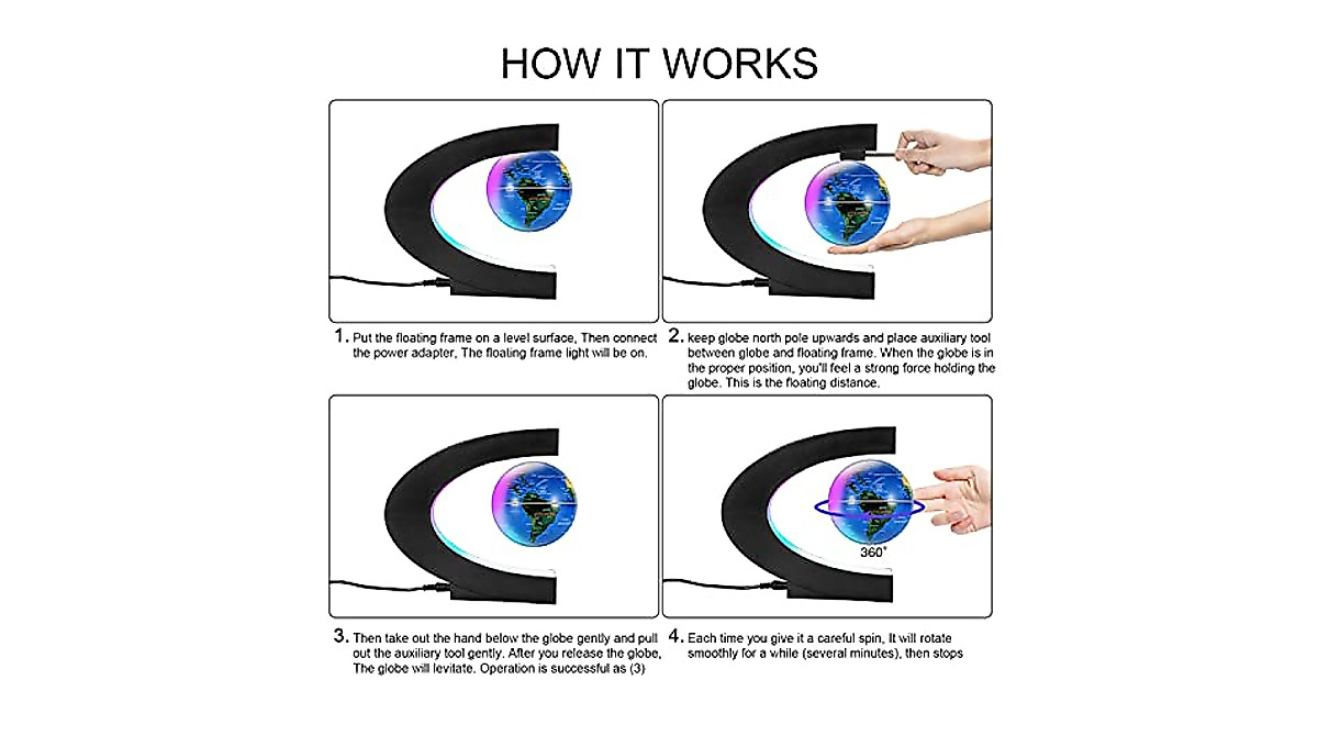 Gresus Magnetic Levitation Globe - Floating World Map with LED Lights