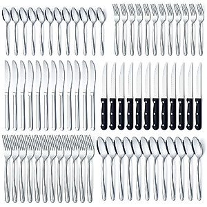 BEWOS 72 Pieces Silverware Set for 12, Cutlery Set with Steak Knives, Stainless Steel Flatware Set, Mirror Polished Flatware, Knives, Forks and Spoons Silverware, Dishwasher Safe Kitchen Utensils Set