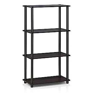 Furinno Turn-N-Tube 5 Tier Corner Display Rack Multipurpose Shelving Unit, 1-Pack, Dark Walnut & Turn-N-Tube 4-Tier Multipurpose Shelf Display Rack, Round Tubes, Dark Walnut