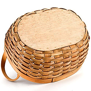 Elsjoy Set of 3 Wood Woven Storage Basket with Handles, Oval Fruit Bread Basket Organizer Rustic Rattan Nesting Basket Bin for Living Room, Bathroom, Kitchen, Home Decor