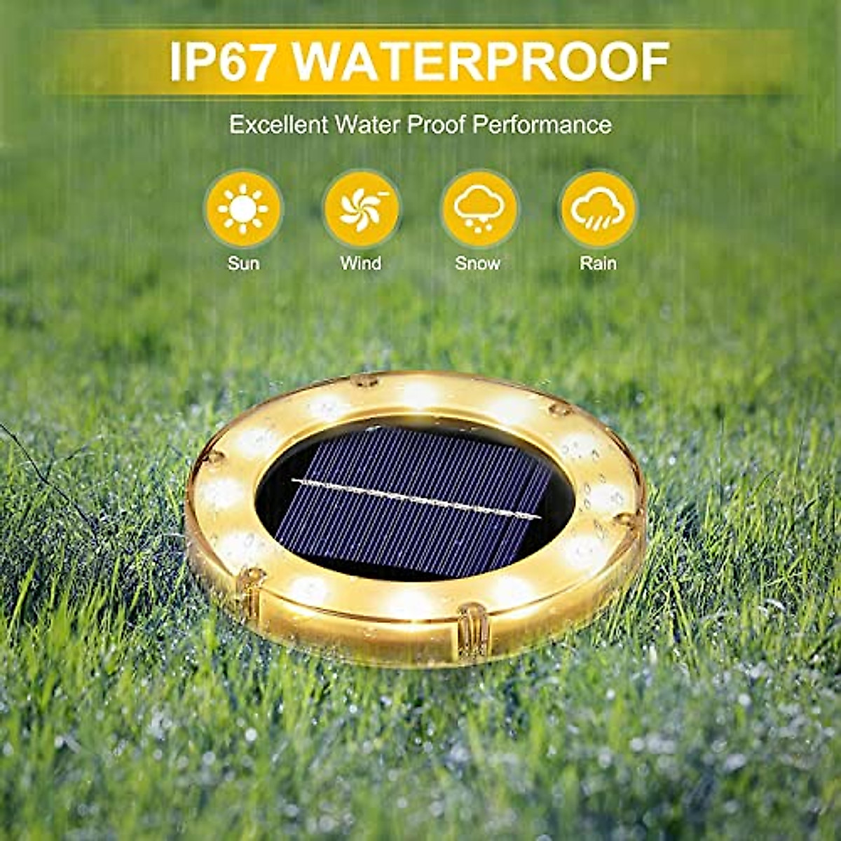 RobinEllis Garden Lights,Solar Ground Lights Outdoor(4 Packs Warm White), New Structural Design Outdoor Solar Lights with 12 LEDs