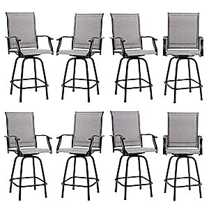 Timechee Set of 8 Outdoor Swivel Bar Stools, Height Patio Chairs Patio Bistro Stools, All Weather Patio Bar Set for Bistro Lawn, Garden, Backyard (8, Grayish Brown)