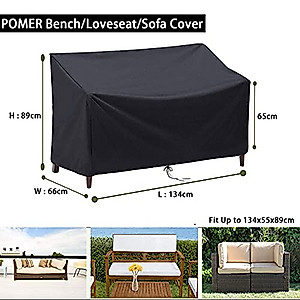 POMER Garden Bench Covers 2 Seater, Waterproof and Anti-UV Durable Fabric Outdoor Patio Loveseat Cover for 2/3 Patio Sofa