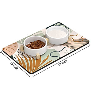 Rnivvi Dog Food Mat, 12"x19" Boho Dog Mat for Food and Water, Absorbent Dog Cat Bowl Mat Protect Floors, Cute Pet Food Mats for Dog Cat, Anti-Slip Rubber Pet Feeding Mat, Tropical Leaves Pet Placemat