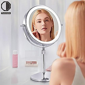 TUSHENGTU 8" Makeup Mirror with Lights and 10x Magnifying LED Rechargeable, 360° Rotating Adjustment,Vanity Swivel Mirror 3 Colors (T840-C-10X)