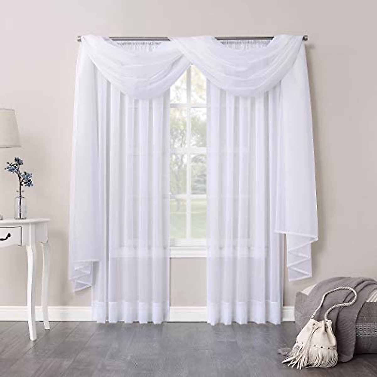 No. 918 Emily Sheer Voile Rod Pocket Curtain Panel, 59" x 84", White , 1 Panel