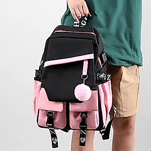 SPIRTUDE Anime backpack Nezuko Backpack Laptop Backpacks with USB Charging Port Travel Bag Daypack Cosplay Backpack (Pink)