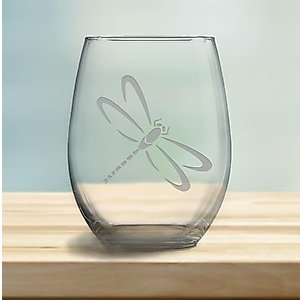 Dragonfly Etched Stemless Wine Glasses - Set of 2/4/6/8-20.5oz Glassware (Set of Two (2))