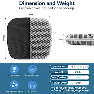 Gel Seat Cushion for Long Sitting, Extra Large Gel Cushion for wheelchair Reduce Sweat, Desk Chair Cushion, Seat Cushion for back pain/for Car/for Office Chairs/for kitchen chairs/ for Pressure Relief