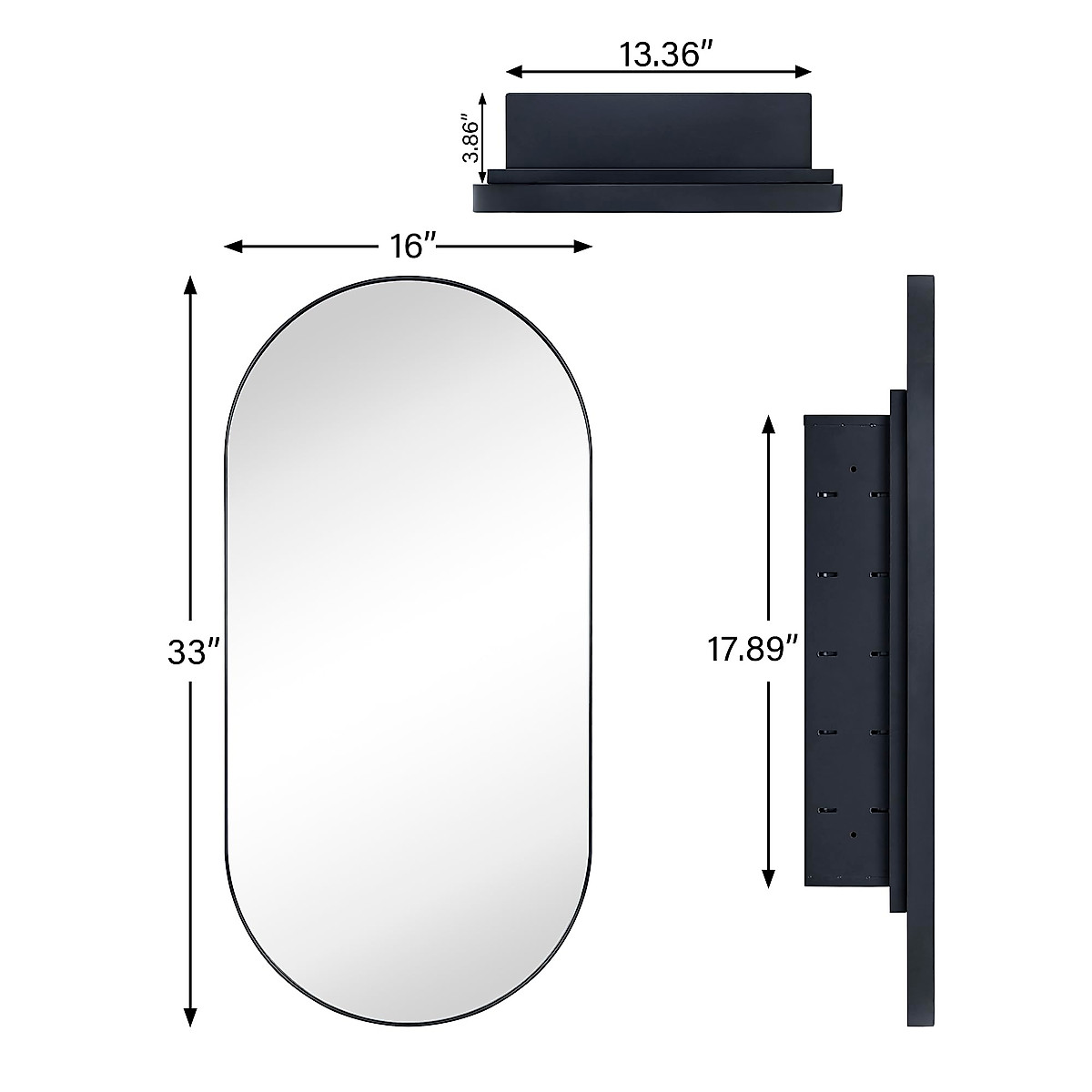 EGHOME Oil Rubbed Bronze Oval Recessed Bathroom Medicine Cabinet with Mirror Stainless Steel Metal Framed Oblong Pill Shaped Bathroom Cabinet with Mirror 16x33''