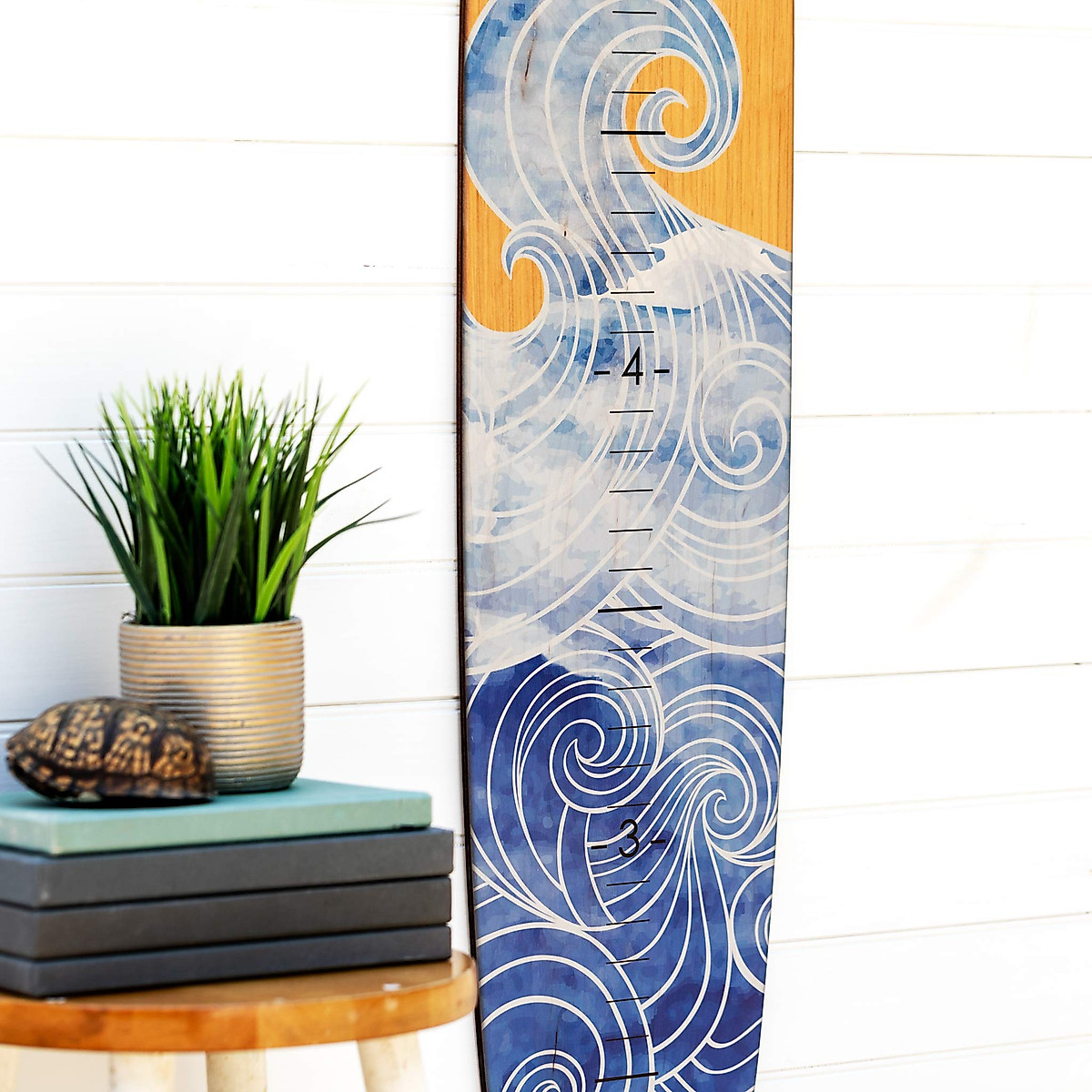 Headwaters Studio Surf Board Growth Chart - Wooden Surfboard Decor, Small Surfboard, Baby Growth Chart for Wall, Grow Chart, Baby Wall Growth Chart, Baby Measuring Board - Wave - 57"x10"x1/4"