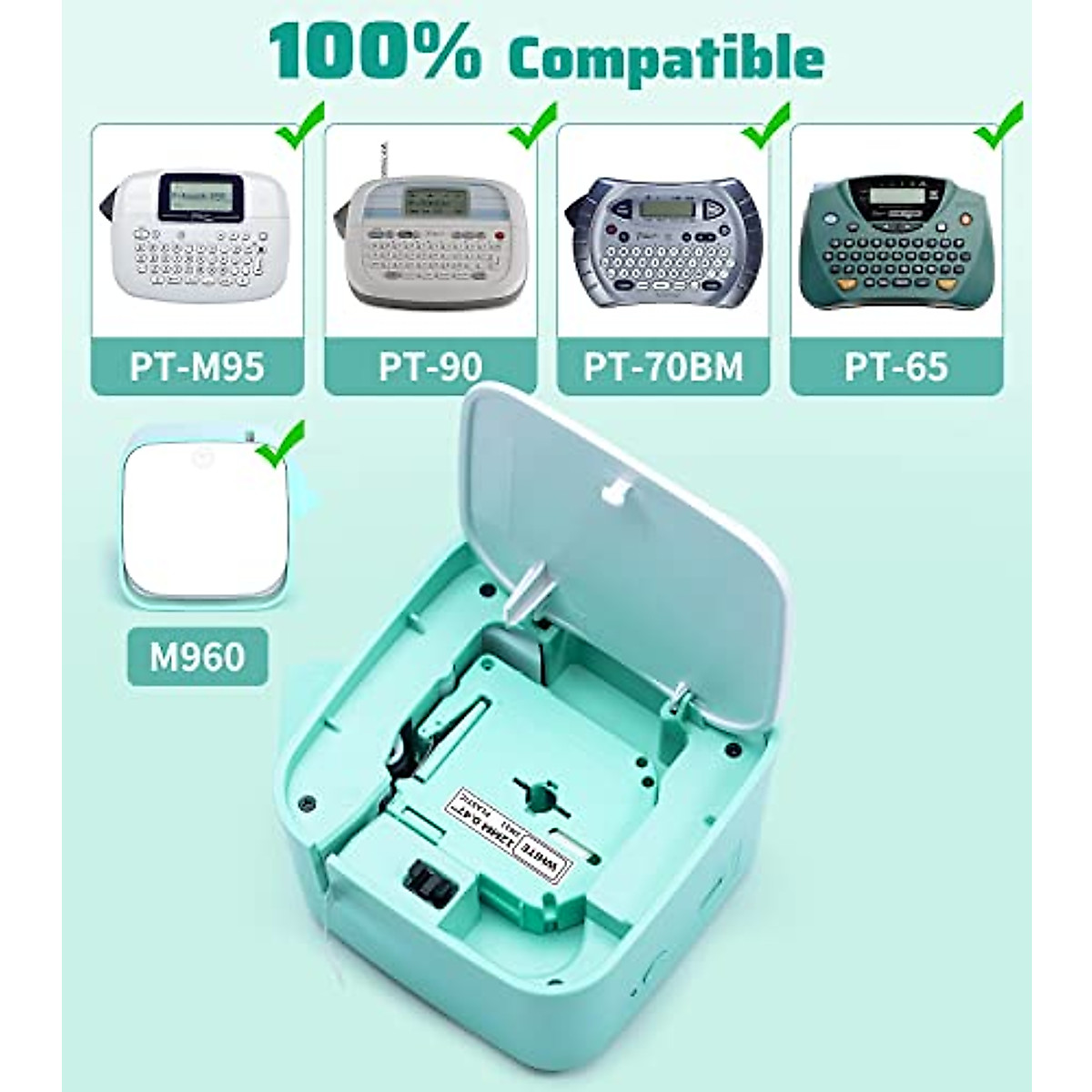 Vixic M960 Label Maker Machine with Tape Bundle with 4 3M21 Label Tapes(Black on White),Mini Handy Label Printer Machine for Home Office Organization