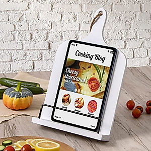 PUERSI Cook Book Stand for Kitchen Counter, Wooden Cookbook Holder, Recipe Book Holder, Adjustable Cookbook Holder Stand - White