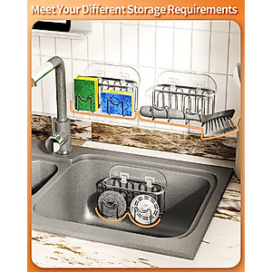 SWTYMIKI Sink Sponge Holder With Double Hook, Stainless Steel Sink Caddy Kitchen Sink Organizer Multifunctional Rustproof Kitchen Sponge Holder for Kitchen Sink Accessories, Silver