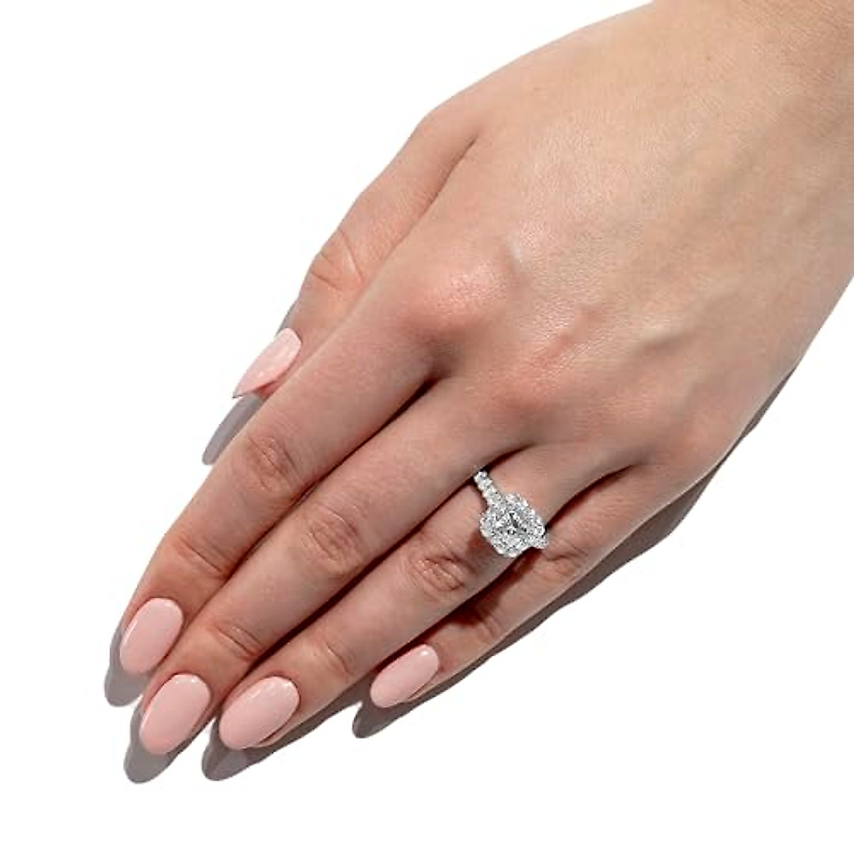 Charles & Colvard Created Moissanite 6mm Cushion Cut Engagement Ring for Women | 1.4 cttw DEW | Lab Grown | Solid 14K White Gold with Rhodium | Size 7