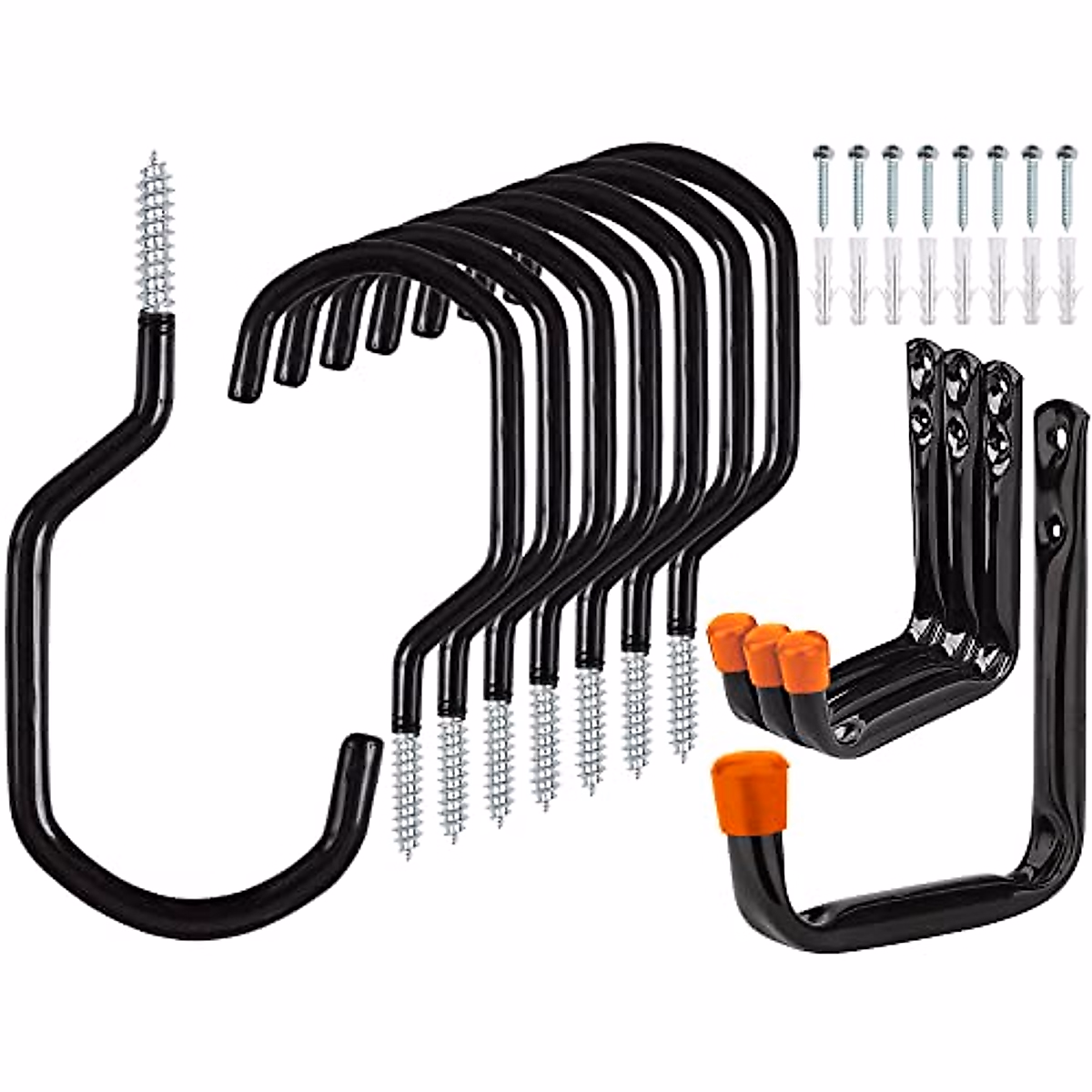 Etoolia 12 Pack Heavy Duty Garage Bike Storage and Utility Hooks - Bike Hooks for Garage Wall and Ceiling - Garage Hooks for Hanging Bicycle, Hose, Cords, and Garden Tools (8X Screw-in + 4X J Hooks)