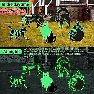 Halloween Yard Decorations Outdoor Signs - 5pcs Black Cat Halloween Decor Yard Signs with Stakes, Mummy Ghost Witch Skeleton Cat Glow in Dark for Halloween Party Supplies Garden Lawn Decorations