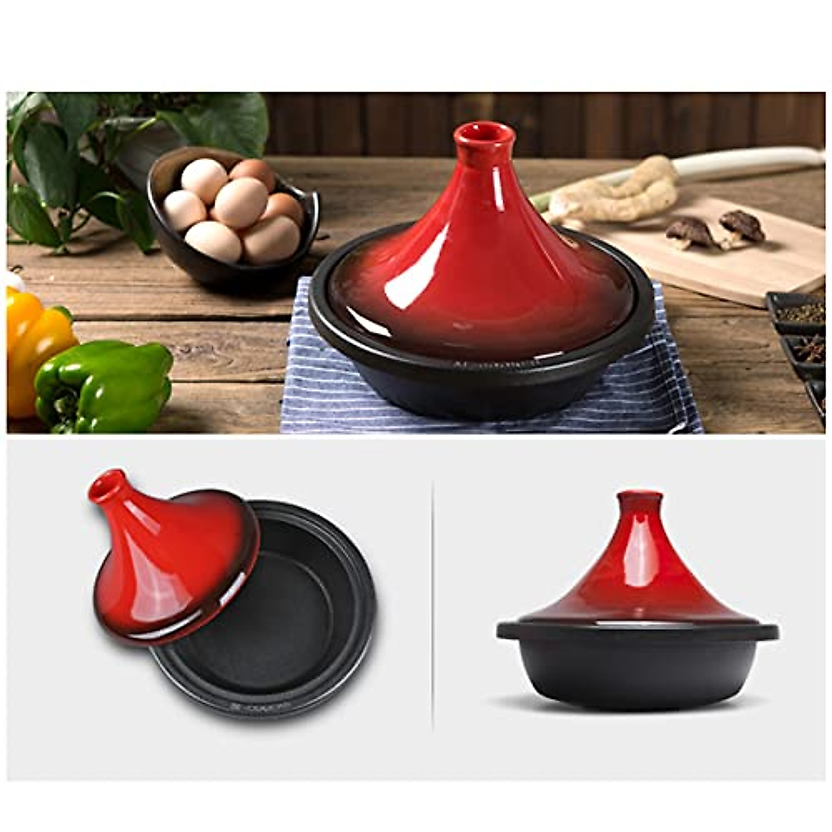 Moroccan Tagine Enameled Cast Iron Tajine Cooking Pot with Cone-Shaped Closed Lid for Stew Casserole Slow Cooker 1.7L Tajine Cookware (Purple)