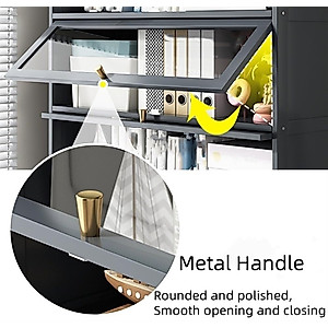 Modern 5 Tier Bookcase with Flip Door, Rectangle Shelves with Closed Back Panels, Tall Bookshelf, Storage Organizer Shelves for Bedroom, Living Room, Office, Kitchen(Gray,31.5*12.2*67.7in)