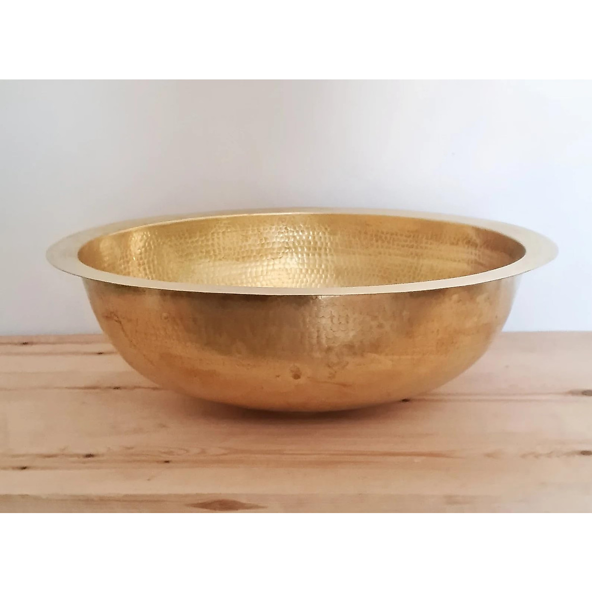 Handmade Vanity Bathroom Brass Sink, Unlacquered Drop in Brass Bathroom Sink, Hand Hammered Undermount Vanity Vessel sink Bowl, Antique Round Copper Sink with 2 Gifts (16" x 13" = 40cm x 33cm)
