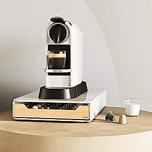 ineshi Bamboo PodStash™ - Coffee Pod Storage Drawer/Holder/Compatible with Nespresso Pods, 60 capacity (White)