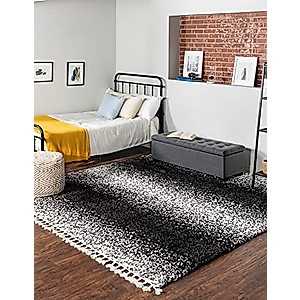 Unique Loom Hygge Shag Collection Area Rug - Gradient (7' 10" Square, Black and White)