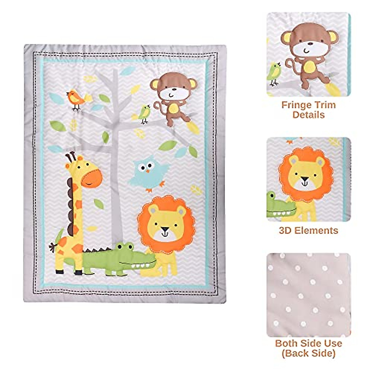 Baby Bees 4 Pieces Animal Safari Crib Bedding Sets for Boys and Girls | Baby Bedding Crib Set of Crib Sheet, Quilt, Dust Ruffle for Standard Size Crib