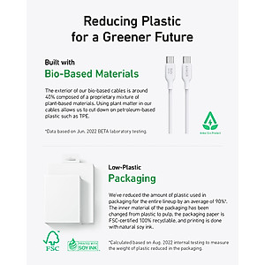 Anker 543 USB C to USB C Cable (100W 6ft), USB 2.0 Bio-Based Charging Cable USB-C to Lightning Cable, 541 Cable (100W 6ft), MFi Certified, Bio-Based Fast Charging Cable(Aurora White)