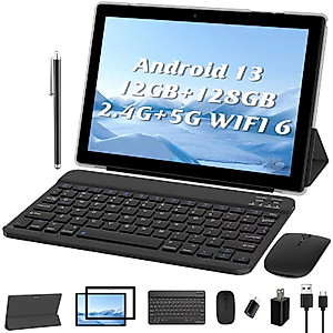 2 in 1 tablet, Android 13 tablets 10 inch, tablet with keyboard mouse foldable protective cover screen protective film Stylus Pen 12GB+128GB/1TB Expand 5G WiFi BT 5.0 WiFi6 Dual camera 6000 mah Tab