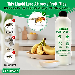 Fly Away Fruit Fly Liquid Lure - Trap Fruit Flies Fast. Safe Around Food. Fruit Fly Trap Indoor Bait for Kitchens, Restaurants, and Bars. Use Alone or as Refill for Fly Away Fruit Fly Trap Kit (12 oz)